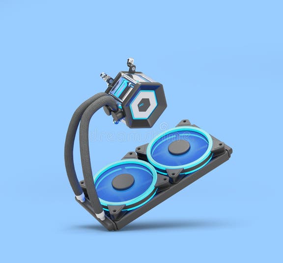 High Performance Desktop PC and Cooling System 3d Render on Blue Stock ...