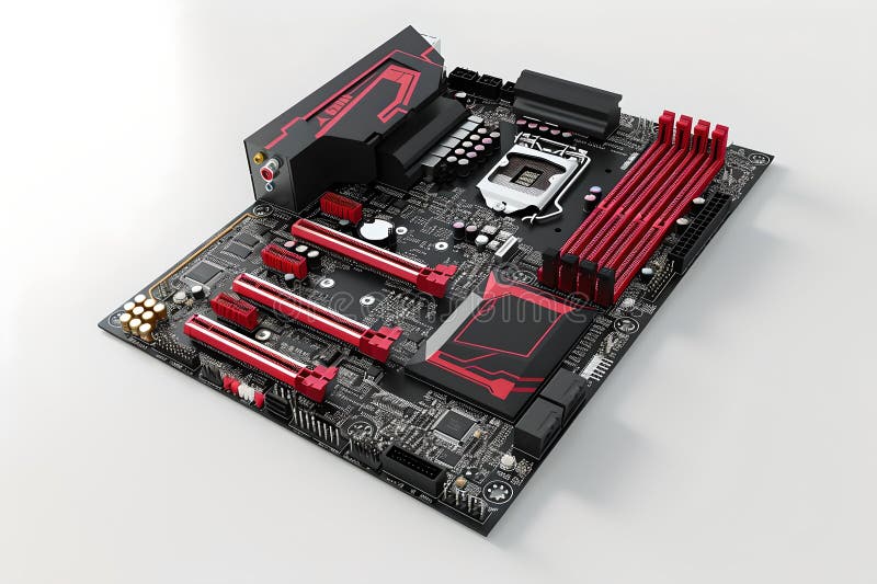 High-performance Gaming Motherboard in Red and Black. Technical and ...