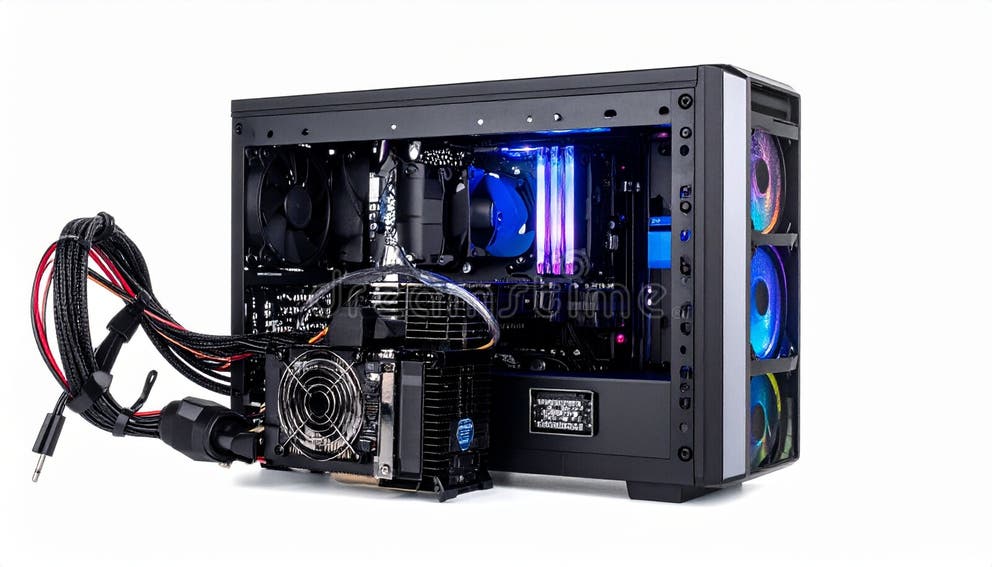 High-Performance Gaming PC Assembly on White Background Stock Illustration - Illustration of ...