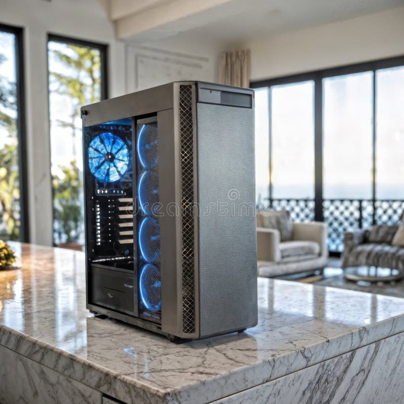 High-performance Gaming PC with Blue LED in Modern Home, Generative Ai ...