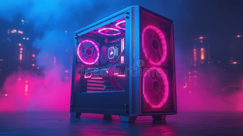 High-performance Gaming PC with Vibrant RGB Lighting Showcased in a Dimly Lit Environment during ...
