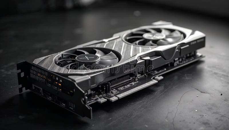 Modern Graphics Card on Sleek, Dark Surface Stock Illustration ...