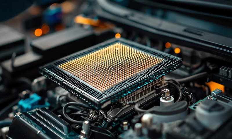 High-Performance Microprocessor Installed in Modern Car Engine Stock ...