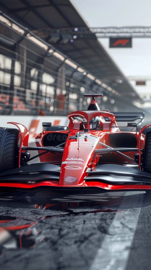 High-performance Red Formula One Car Positioned on a Race Track, Ready ...