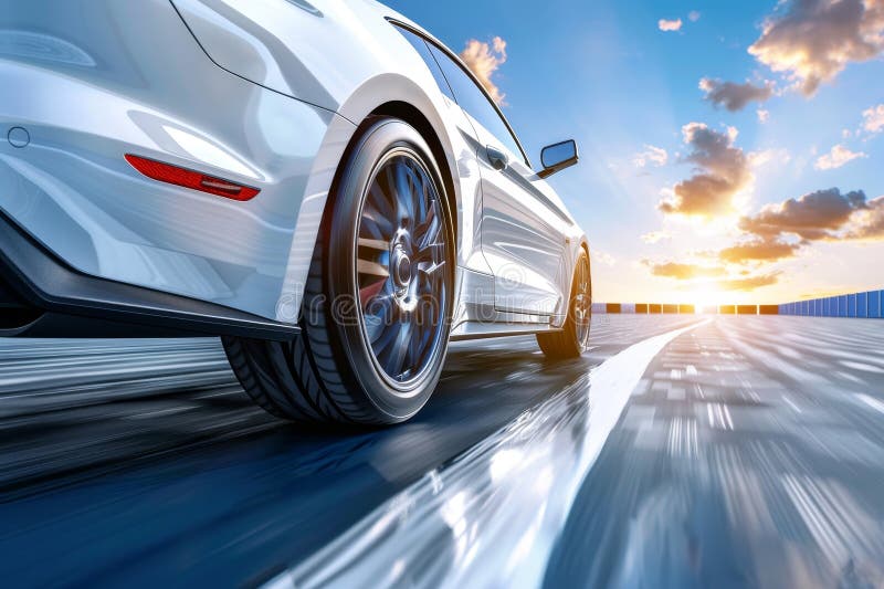 High Performance Sports Car Racing on Track, Close Up View with Empty ...