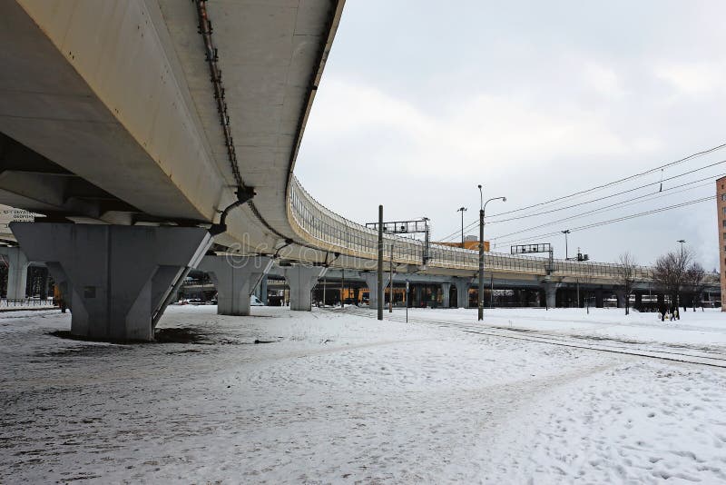 High Pillars of the Highway Over the Road Stock Photo - Image of ...