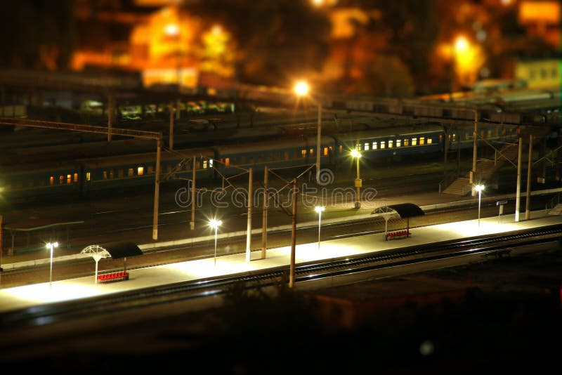 High Point View of the City Train Station at Night Stock Image - Image ...
