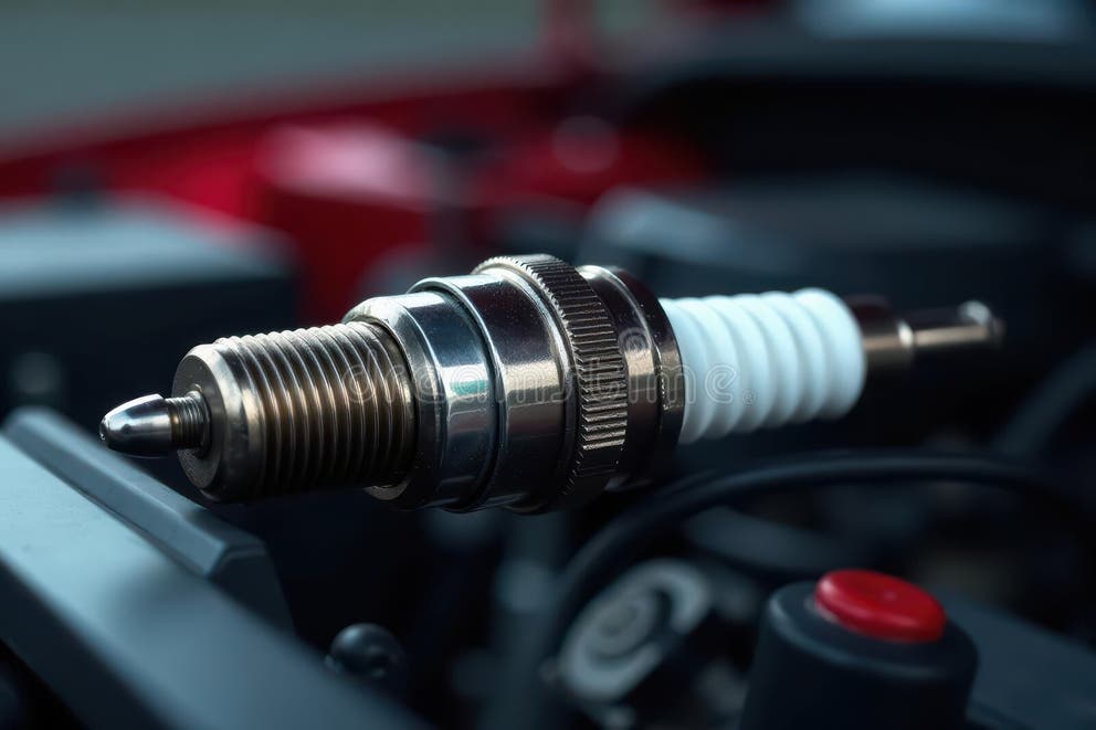 High Polish Spark Plug, Out of Focus Engine Components, Focus, Metallic ...