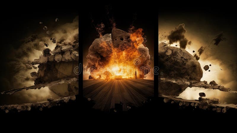 High Power Explosion of Different Types of Charge, Collage. Stock Image ...