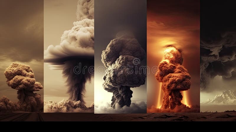 High Power Explosion of Different Types of Charge, Collage. Stock Image ...