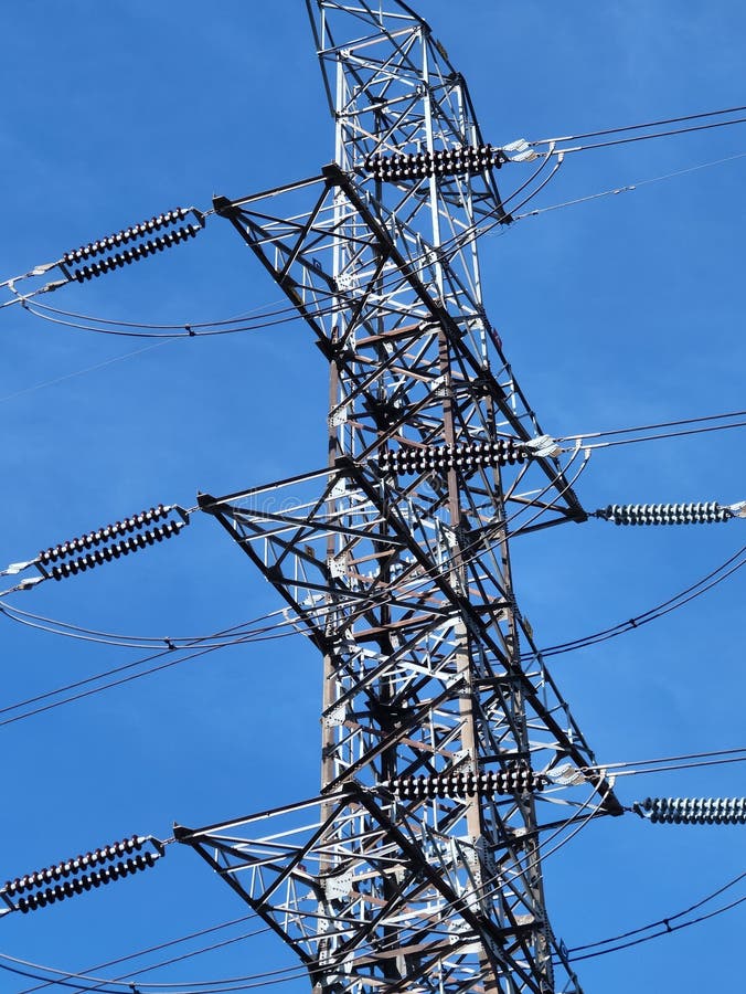 High Power Lines on the Blue Sky Stock Image - Image of supply, metal ...