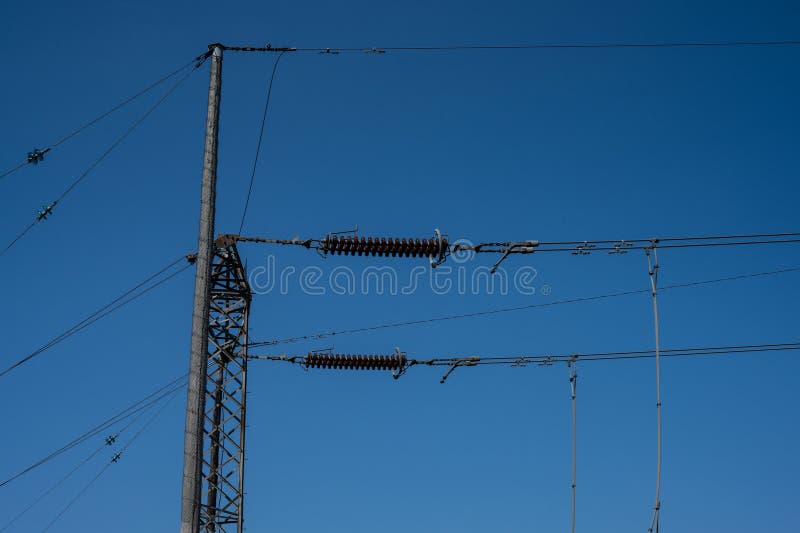 High Power Lines Terminating To a Ground Station.. Stock Photo - Image ...