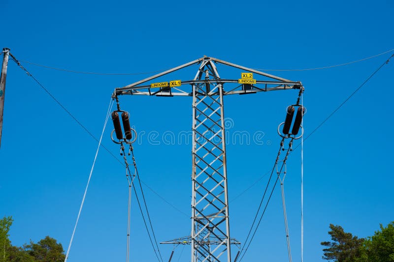 High Power Lines Terminating To a Ground Station.. Stock Photo - Image ...