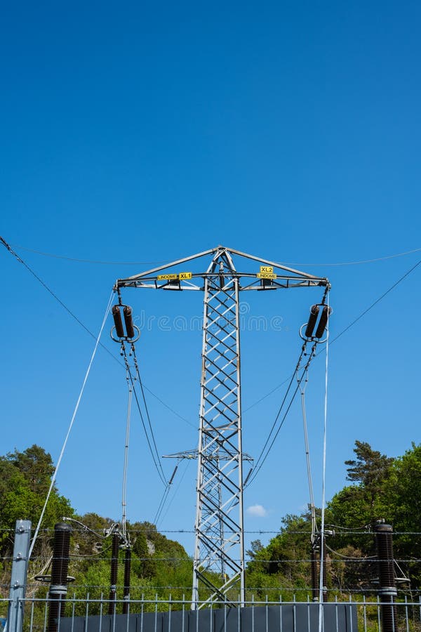 High Power Lines Terminating To a Ground Station.. Stock Photo - Image ...