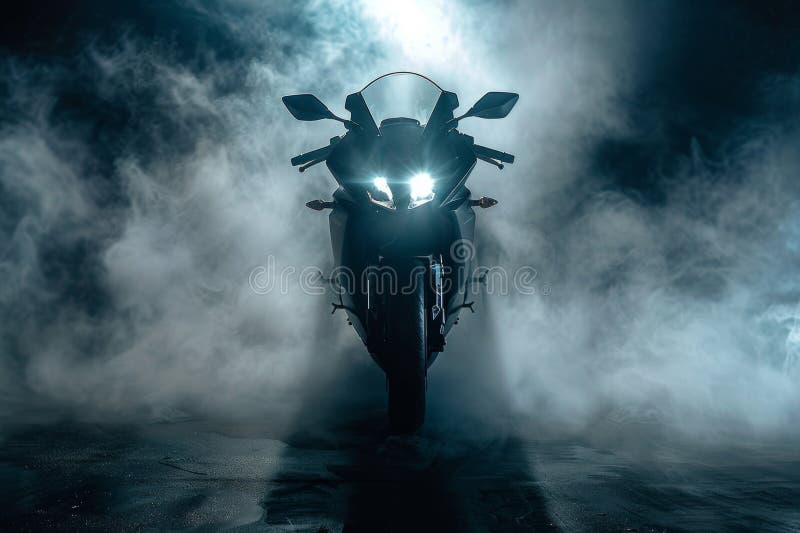 High Power Motorcycle Chopper at Night. Smoke on Background Stock Photo ...