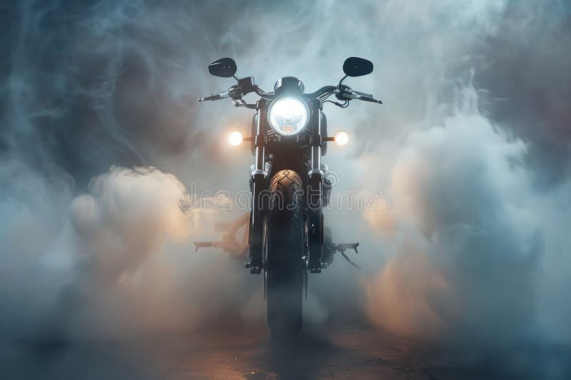 High Power Motorcycle Chopper at Night. Smoke on Background Stock Image ...