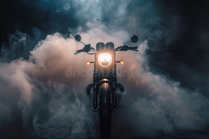 High Power Motorcycle Chopper at Night. Smoke on Background Stock Image ...