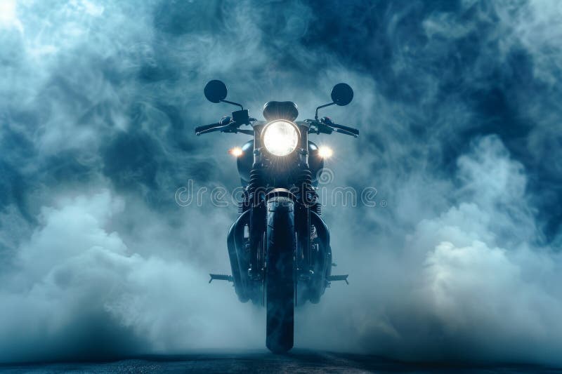 High Power Motorcycle Chopper at Night. Smoke on Background Stock Photo ...