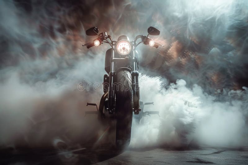 High Power Motorcycle Chopper at Night. Smoke on Background Stock Image ...