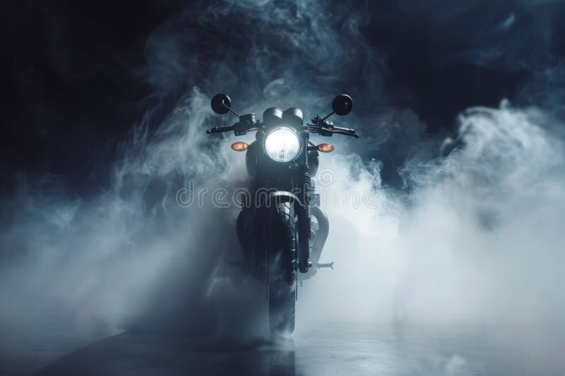 High Power Motorcycle Chopper at Night. Smoke on Background Stock Photo ...