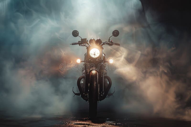 High Power Motorcycle Chopper at Night. Smoke on Background Stock Image ...