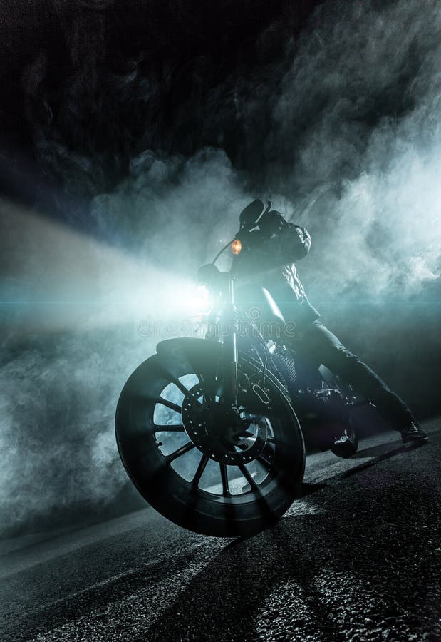 High Power Motorcycle Chopper At Night. Stock Photo - Image of metal ...