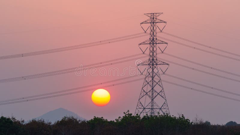 High Power Post With Sunset Background Stock Photo - Image of post ...