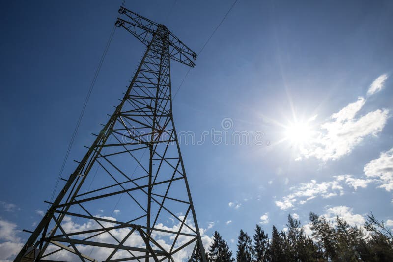 High Power Pylon and the Sun Stock Image - Image of germany ...