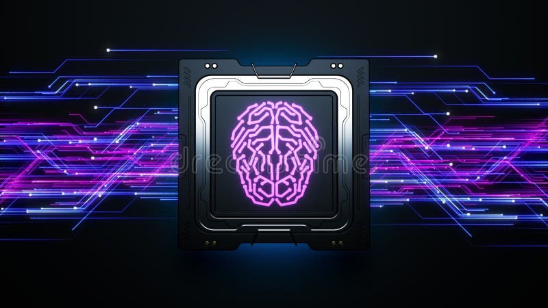 A High-powered CPU with an Image on the Lid of the Human Brain. Stock ...