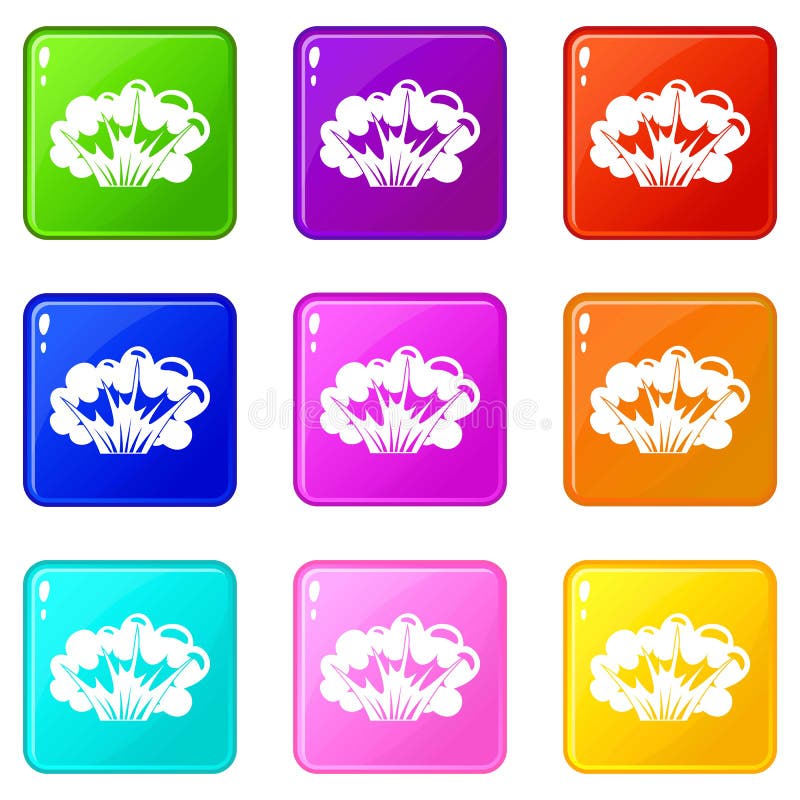 High Powered Explosion Icons 9 Set Stock Vector - Illustration of burst ...