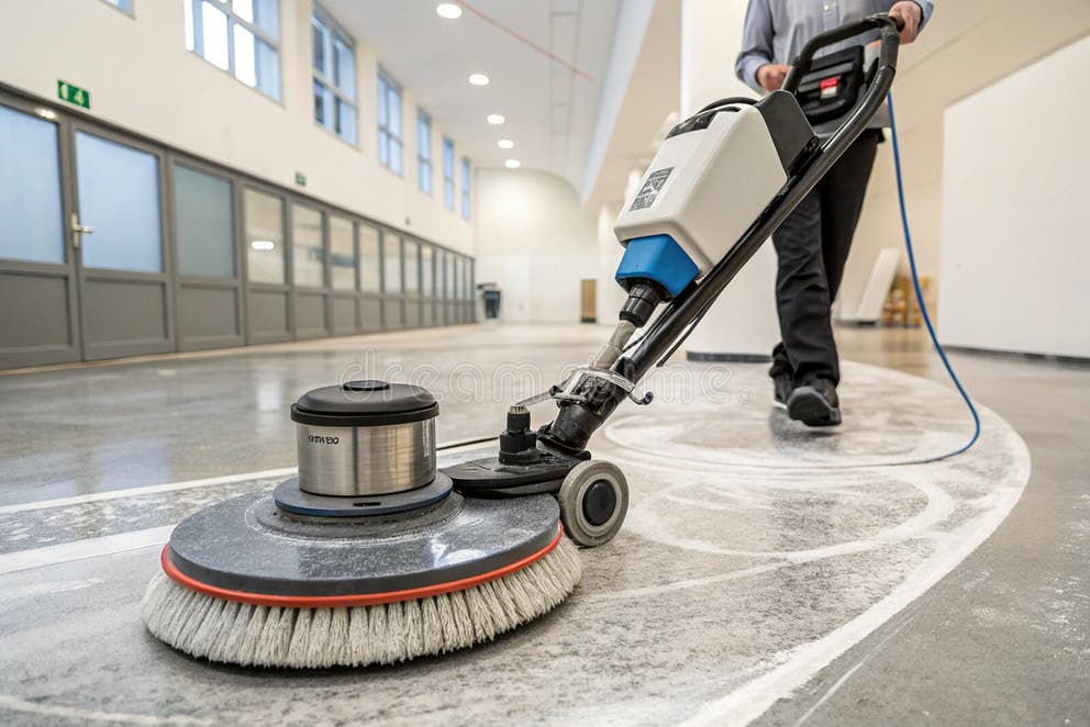 Floor Scrubber Machine with Rotating Brushes Stock Illustration ...