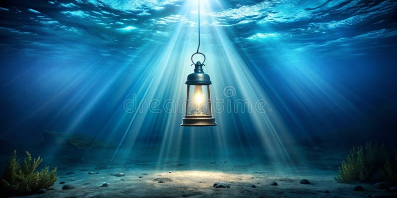 High Powered Lamp Illuminating a Deep Underwater Exploration Scene ...