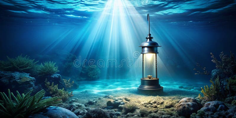 High Powered Lamp Illuminating a Deep Underwater Exploration Scene ...
