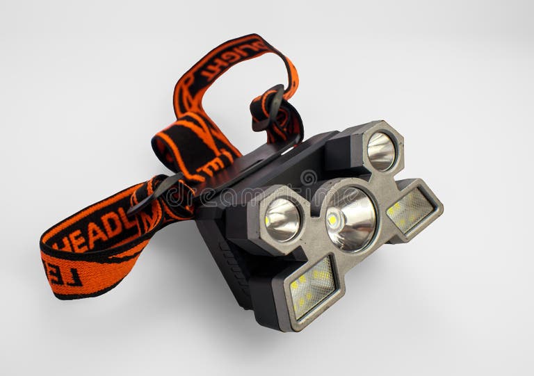High-Powered LED Headlamp with Adjustable Strap Isolated on White ...