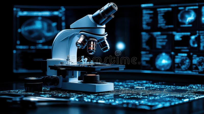 Microscope in Tech Lab stock illustration. Illustration of futuristic ...