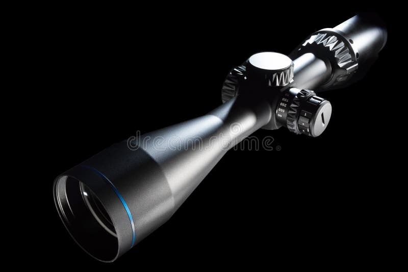 High Powered Rifle Scope on Black Stock Photo - Image of optic, dials ...