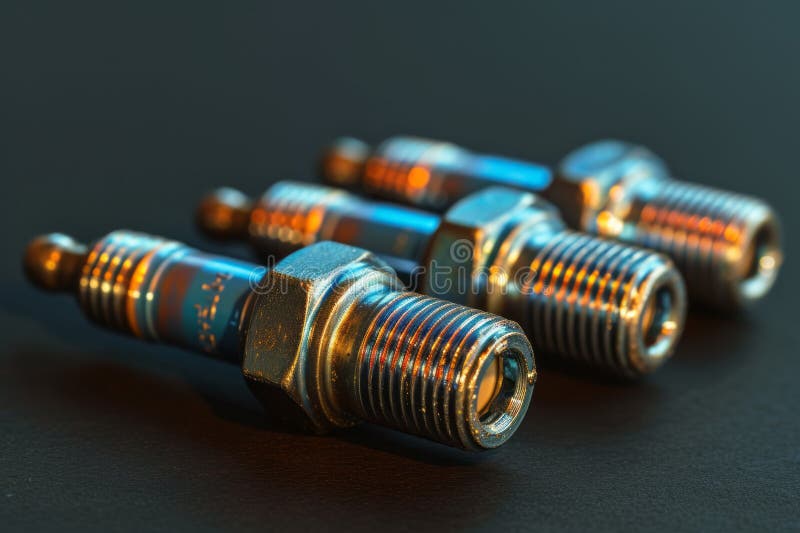 High Precision Automotive Spark Plugs Isolated on Dark Background ...
