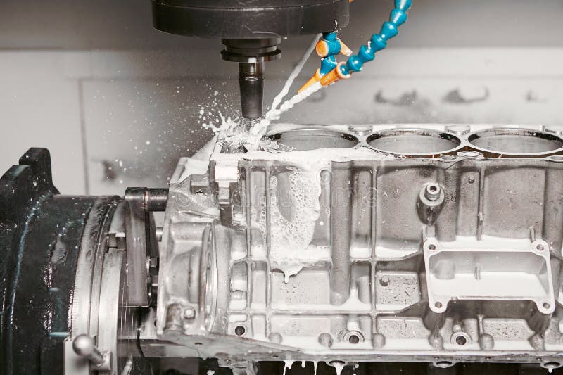 High Precision Cnc Milling Machine Makes Holes in the Car Engine with a ...