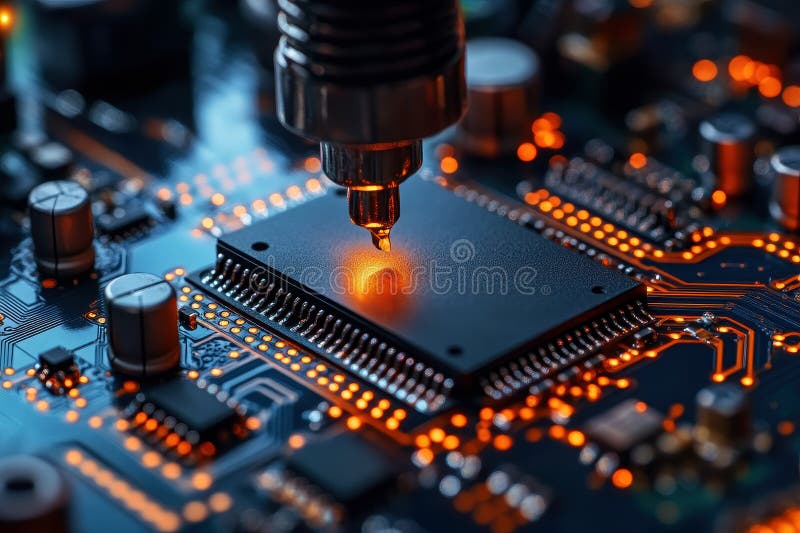 High Precision Robot Arm Installs Components Circuit Boards Electronic ...