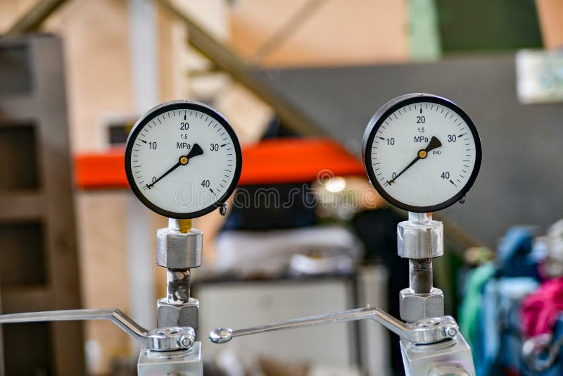 High Pressure Gauges on the Hydraulic Oil Pump Control Unit for the ...
