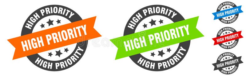 High Priority Stamp. High Priority Round Ribbon Sticker. Tag Stock ...