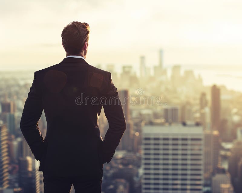 High Profile Businessman Standing Against a Backdrop of a Skyline Stock ...