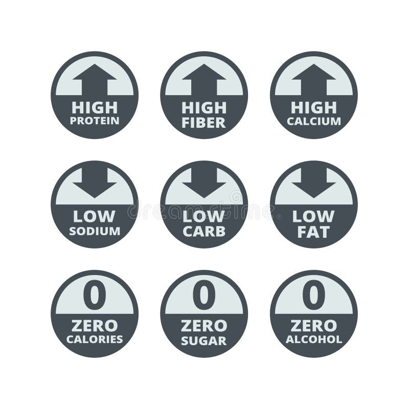 High Protein, Fiber and Low Sugar Vector Labels Stock Vector ...