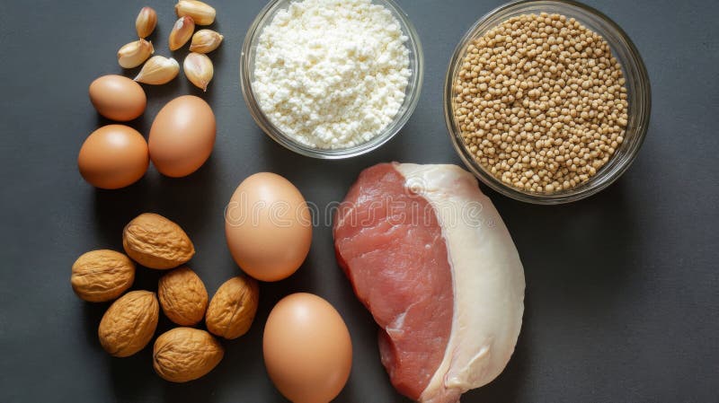 High Protein Meal Ingredients Flatlay Stock Illustration - Illustration ...