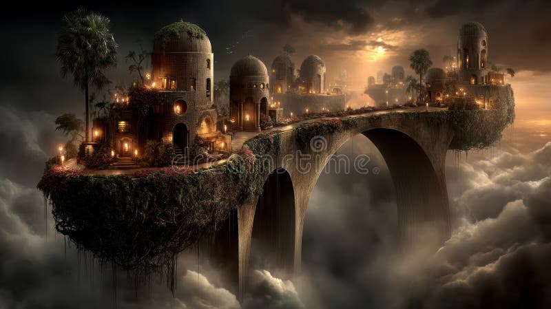 Floating Monastery Spires stock illustration. Illustration of digital ...