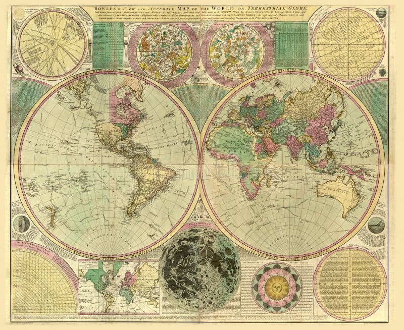 High Quality Antique World Map 1723-1798 Stock Photo - Image of globe ...
