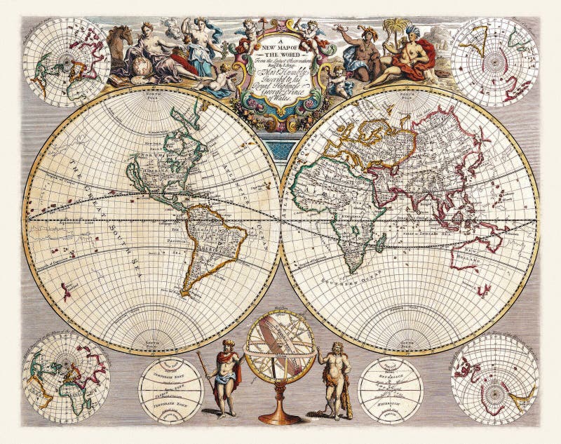 High Quality Antique World Map - John Seney 1721 Stock Image - Image of ...