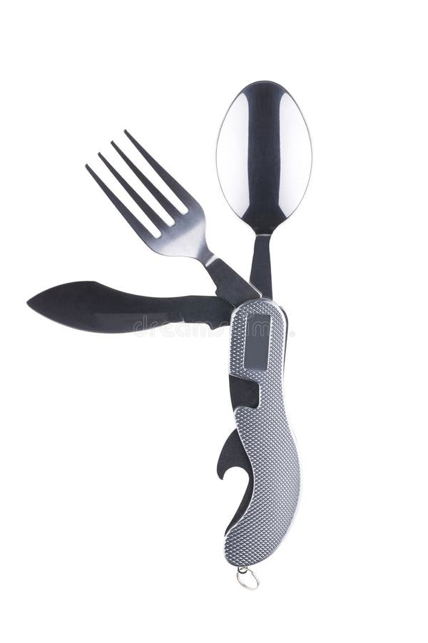 High Quality Black and Grey Eating Utensil Multi-tool Unfolded Stock ...