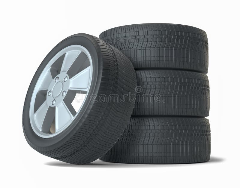 Stack of Wheels. 3d Illustration Stock Illustration - Illustration of ...