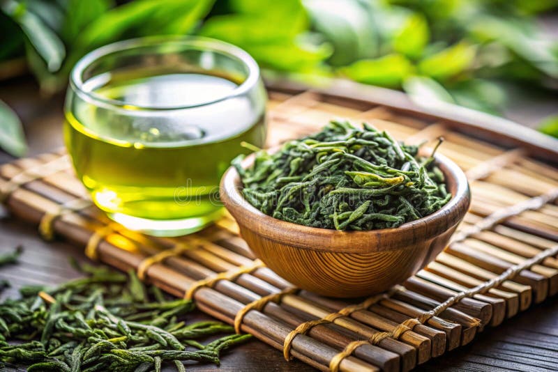 High-Quality Chinese Green Tea Leaves Stock Illustration - Illustration ...